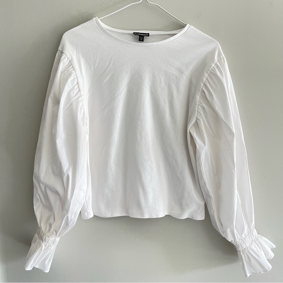 Express | Tops | Express White Shirt With Balloon Ruffle Sleeves | Poshmark
